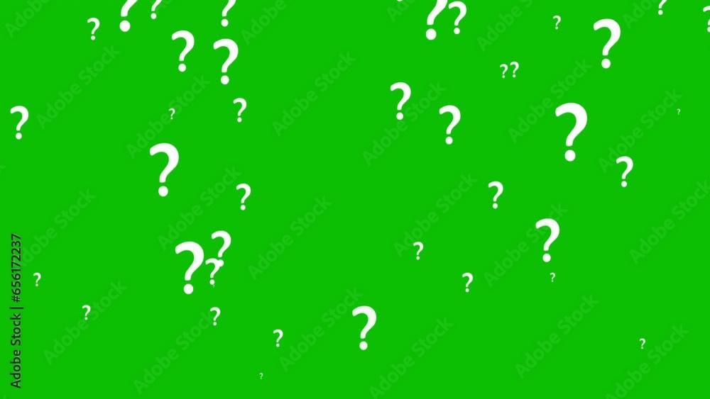 Animation of Question marks moving on green background. who, why, where ...