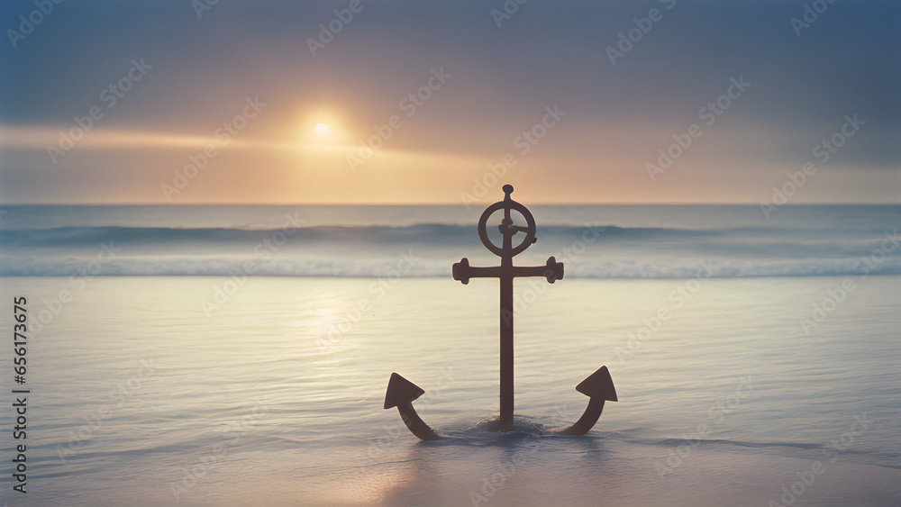 Analog style realistic photo of an anchor on the beach film photography ...