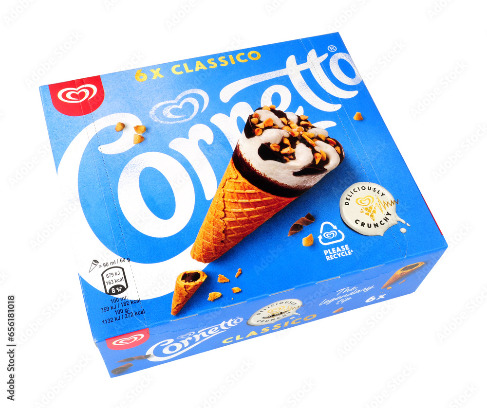 Walls classico vanilla and chocolate flavoured cornetto in a pack ...