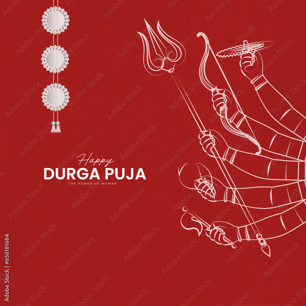 Goddess Durga ten hands in Happy Durga Puja Subh Navratri banner ...
