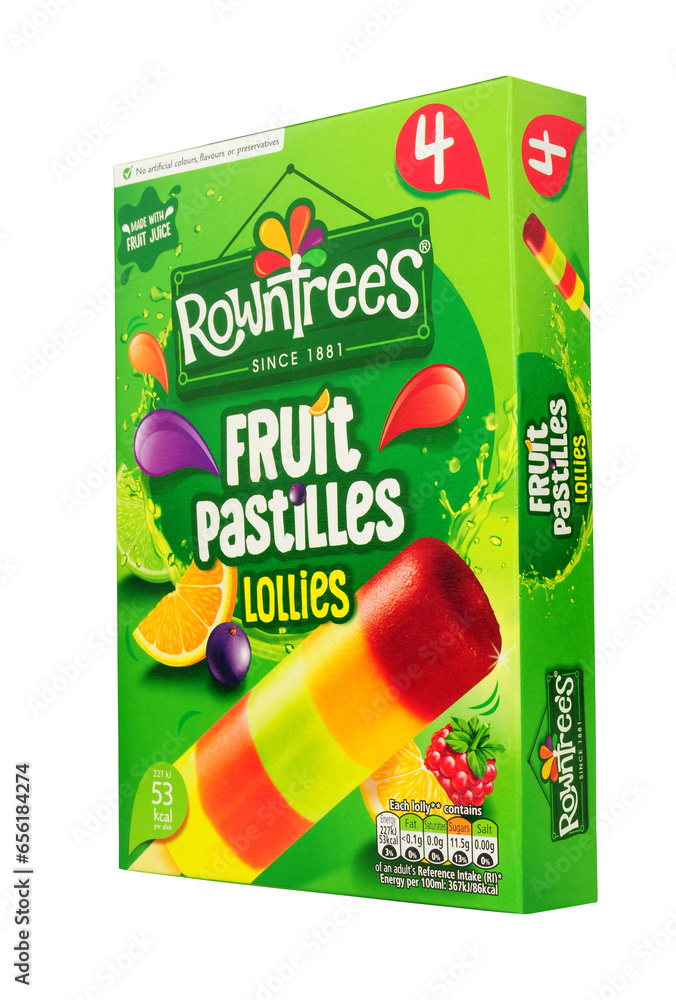Rowntrees fruit pastilles lollies in a pack containing 4, 65ml fruit ...