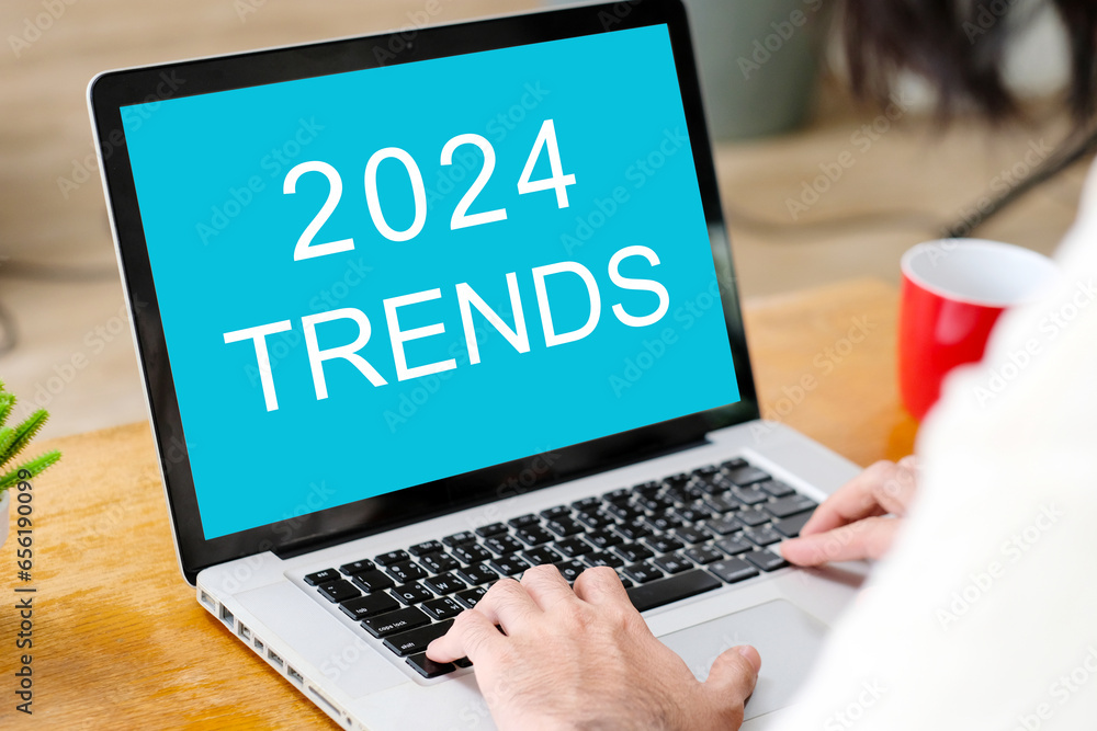 2024 trends on laptop computer screen background, business plan and ...