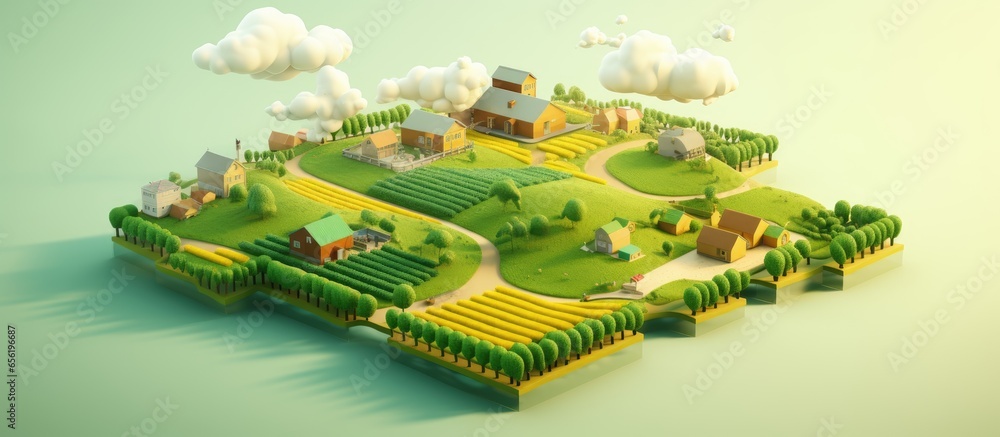 Isometric puzzle shaped farm crops in Drone and smart farming concept ...