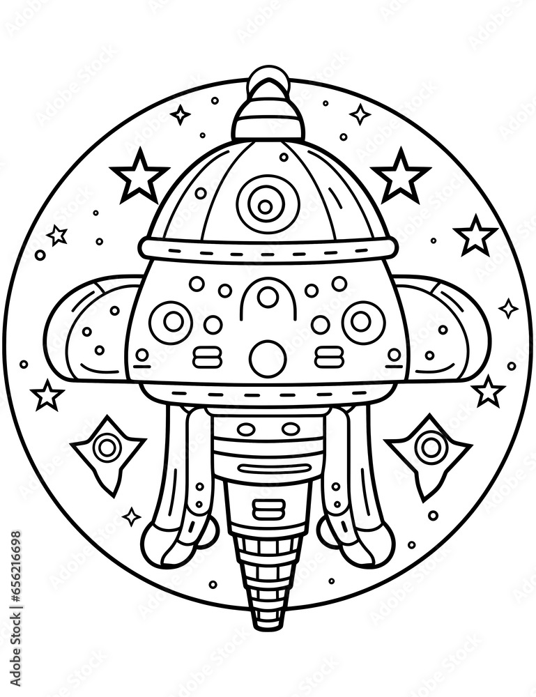 Simple colouring page activity for kids. Coloring the rocket surrounded ...