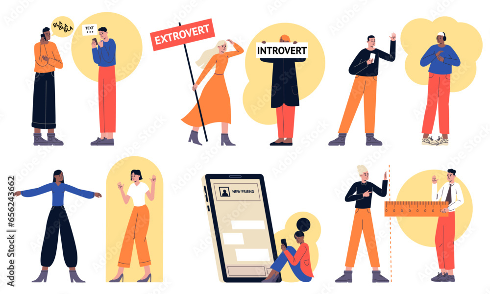 Extravert and introvert people. Psychology mindset. Inward and outward ...