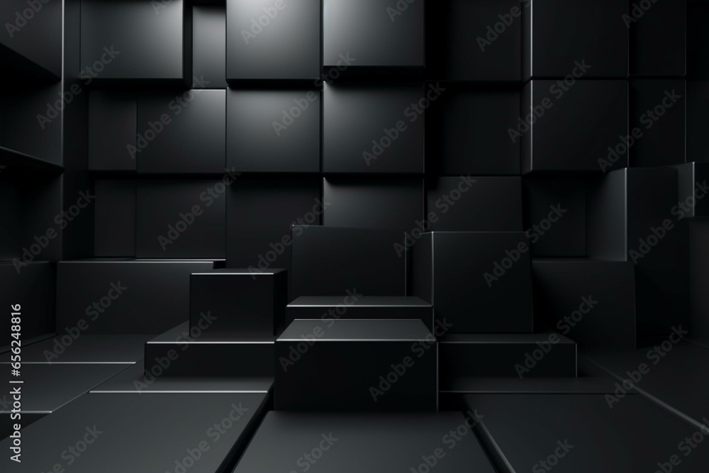 Clean background with raised rectangular shape. Dark surface with protruding 3D form. Rendered ...