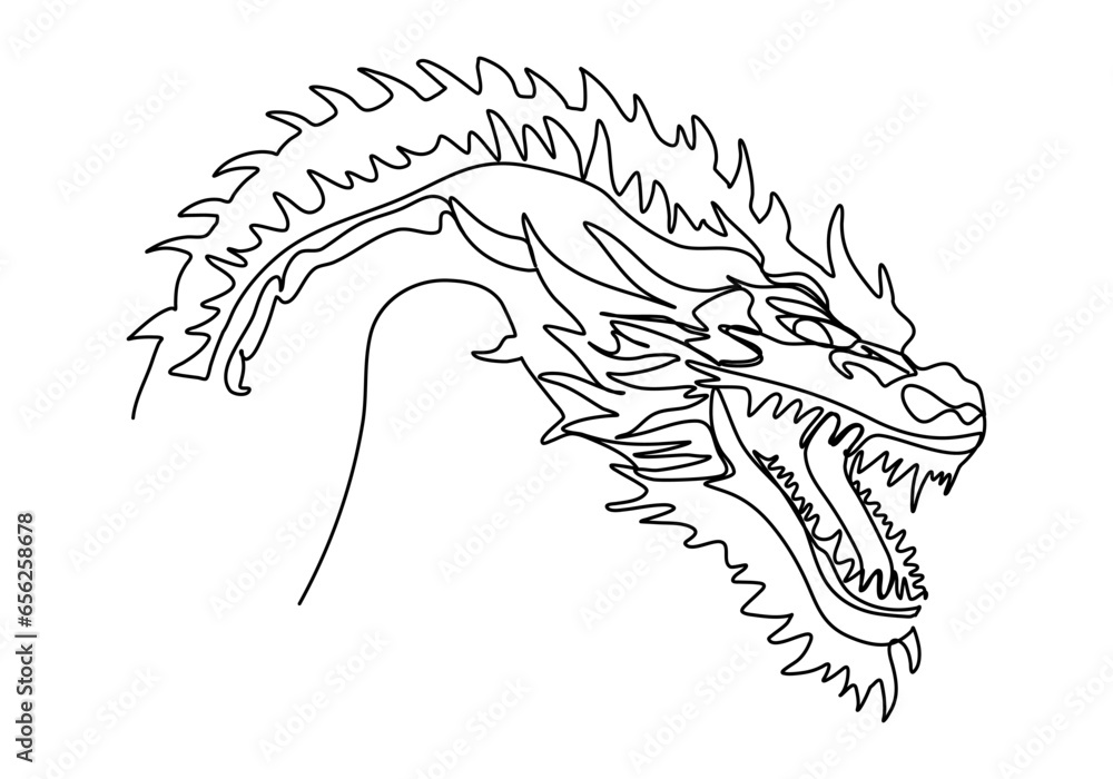 Dragon one line drawing vector illustration. Stock Vector | Adobe Stock