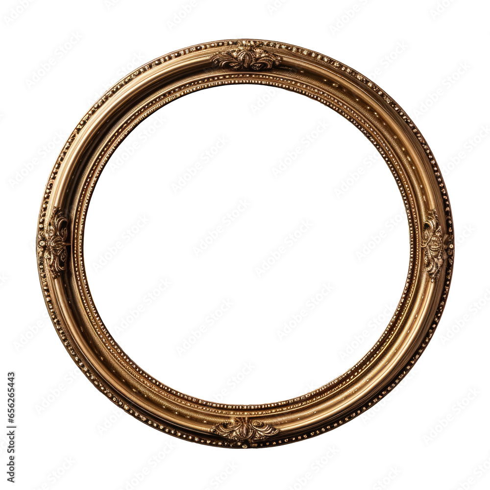 Antique carved gilded Round shape frame isolated on transparent ...