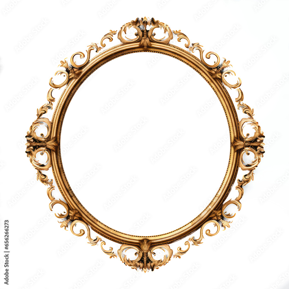 Antique carved gilded oval shape frame isolated on transparent ...