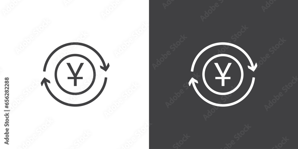 Exchange icon, Yuan currency icon isolated on black and white ...