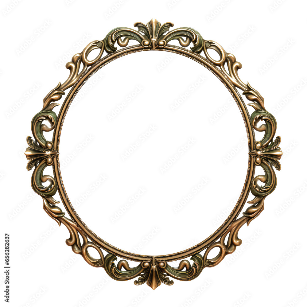 Antique carved gilded oval shape frame isolated on transparent ...