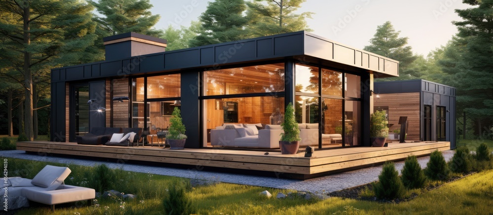 Eco friendly modular housing featuring panoramic windows made from ...