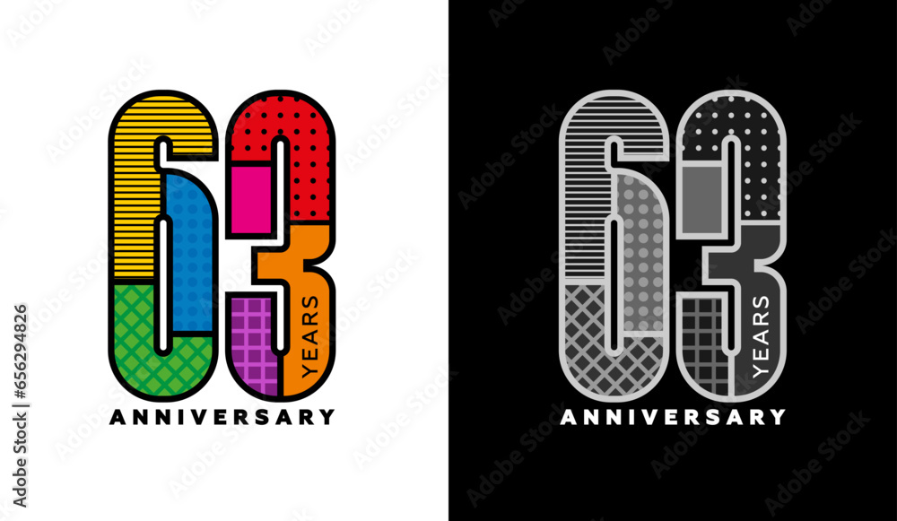 Set of 63rd anniversary logos, sixty-third birthday, colorful logo for ...
