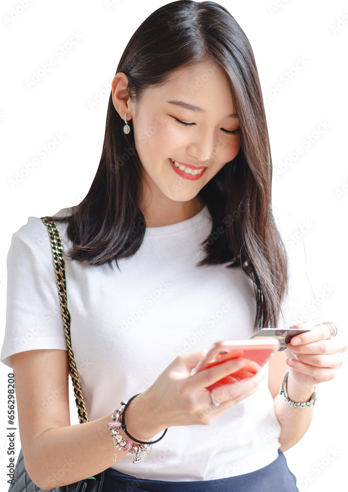 Business woman cutout isolated transparent background using credit card ...