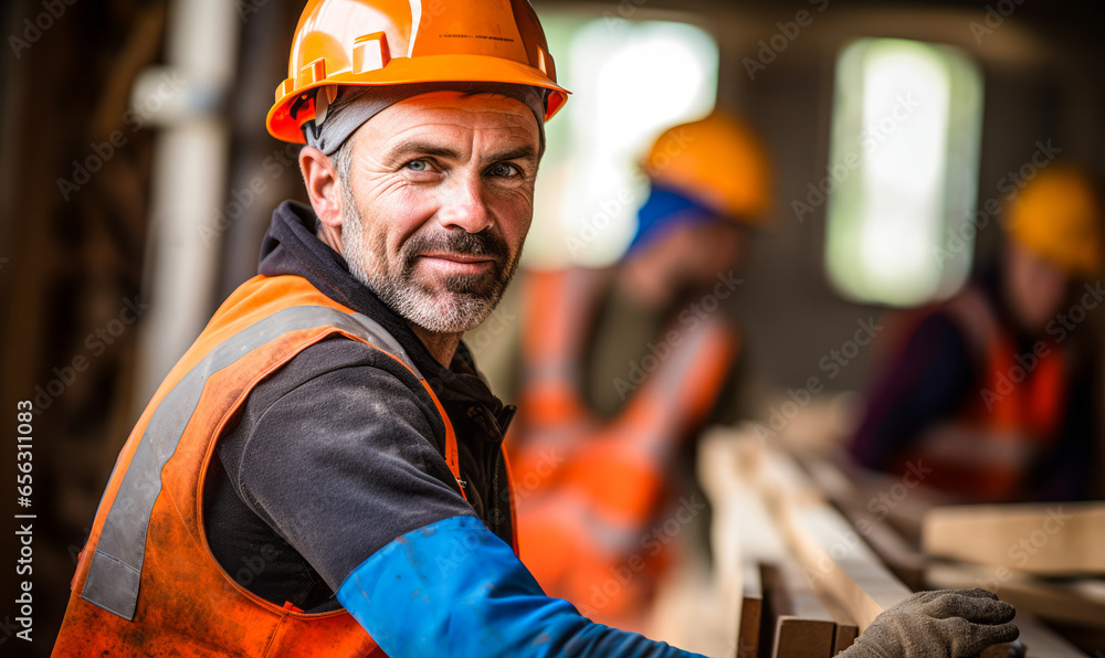 portrait of Construction Laborer, who Perform tasks involving physical ...