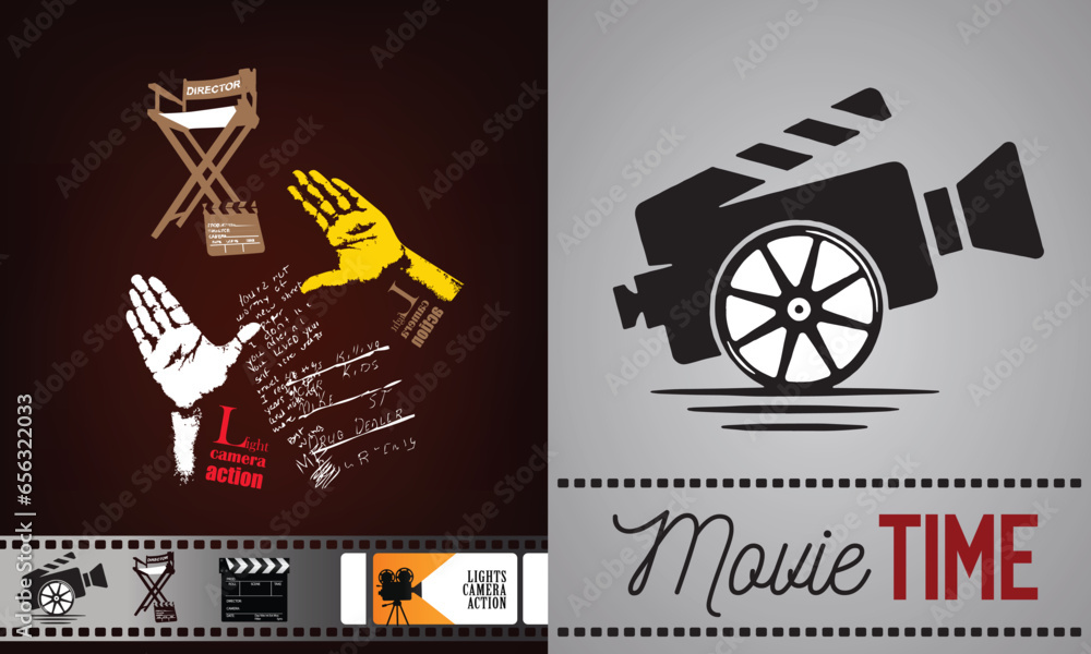 Light camera action film background with film strip & camera cinema ...