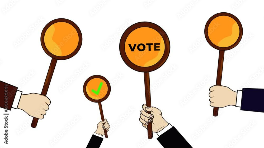 Animation Hands holding yes,no and vote signs on wood stick cartoon ...