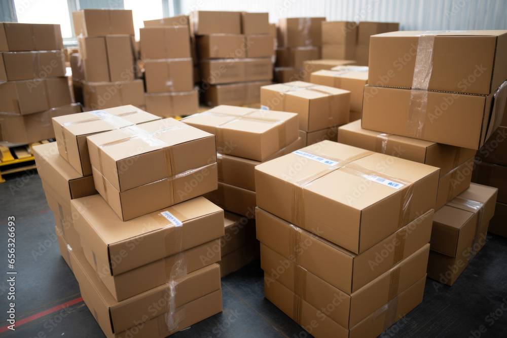 entrepôt logistique rempli de cartons et colis avant expéditions des ...