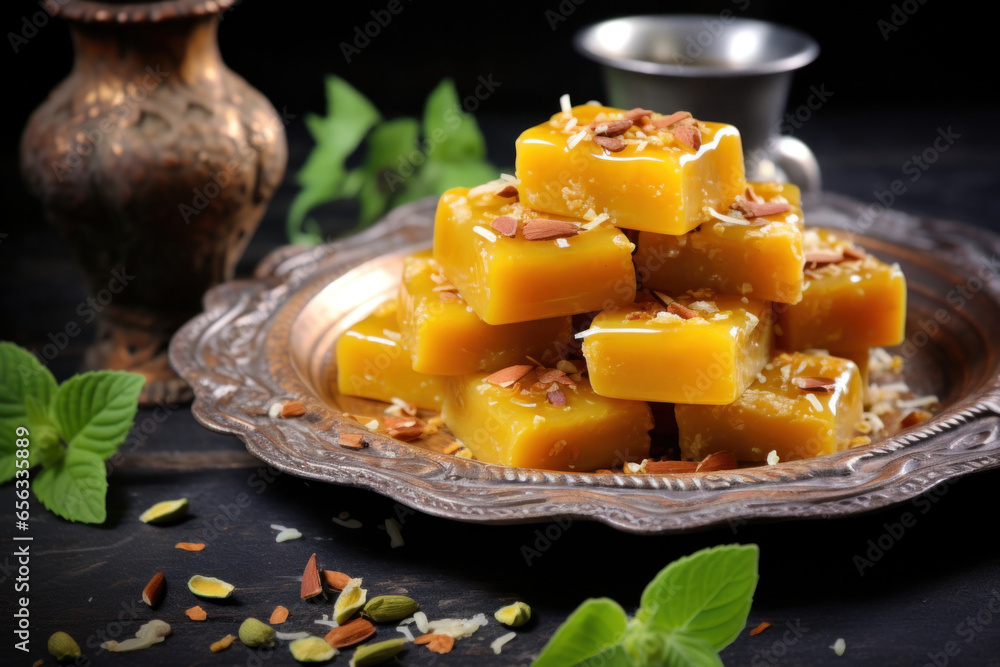 mango burfi is a melt-in-the-mouth Indian milk fudge flavored with ...