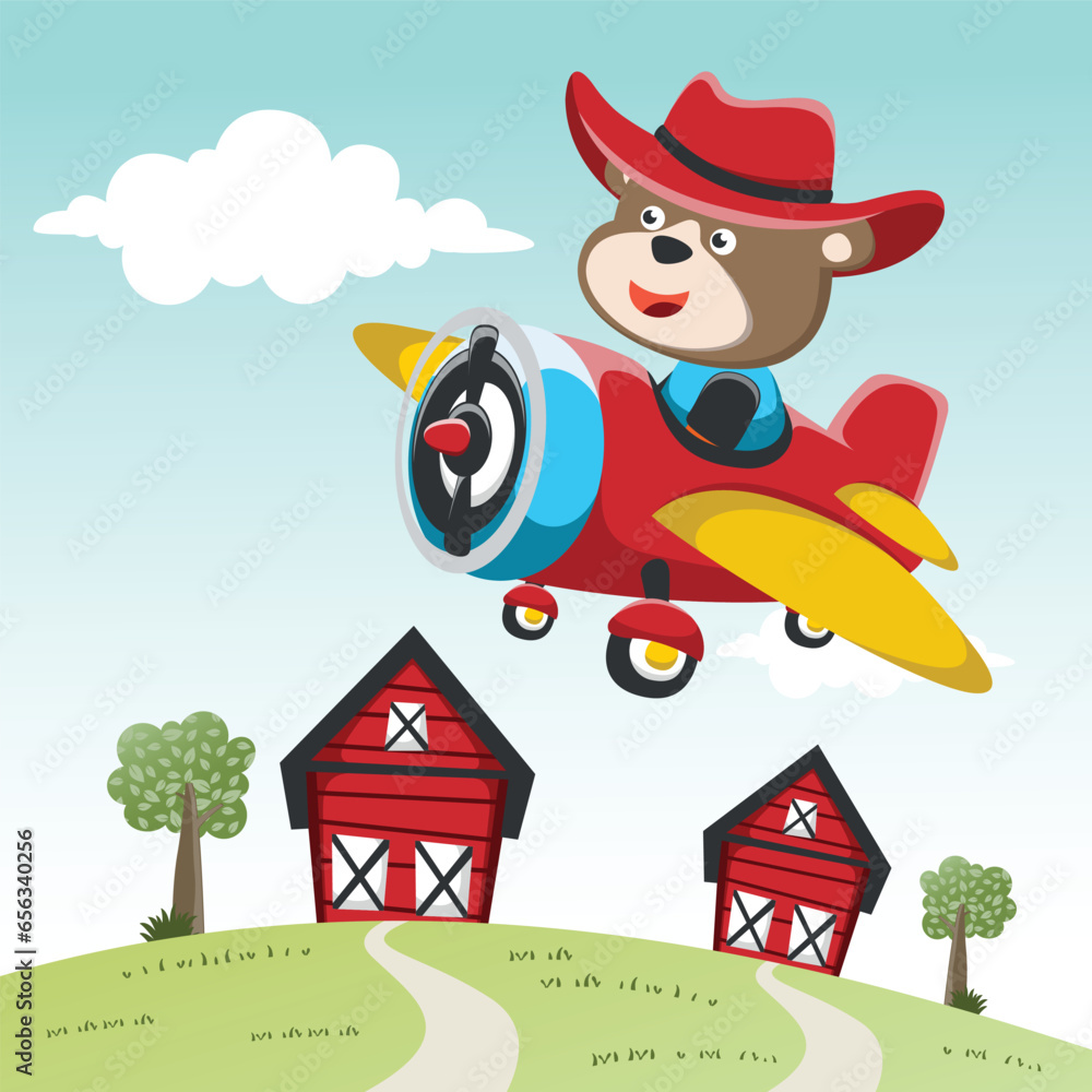 Cute animal flying on a airplane. Vector childish background for fabric ...