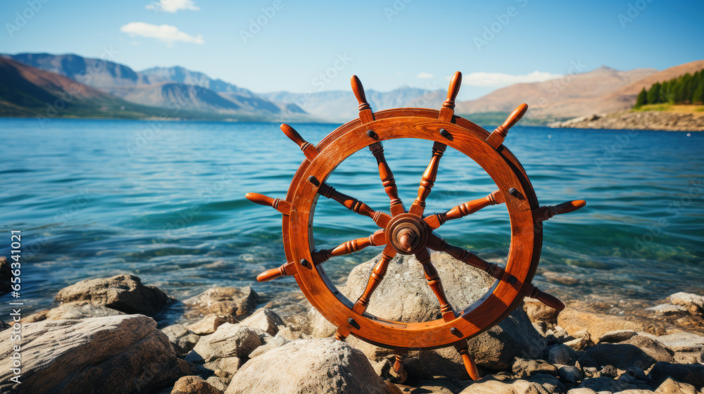 Ship's wheel by the sea, symbolizing living life with direction and ...