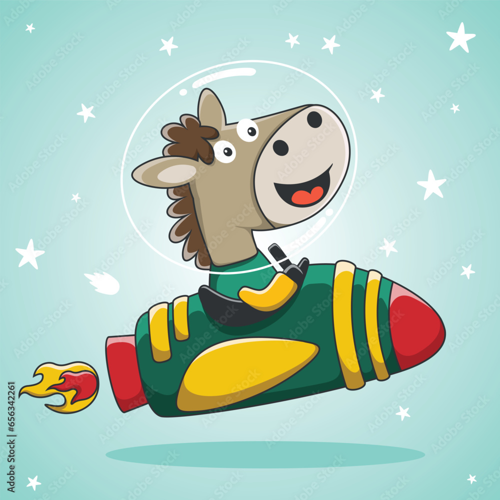 Cute animal flies to the moon on a rocket. Cute cartoon character for ...