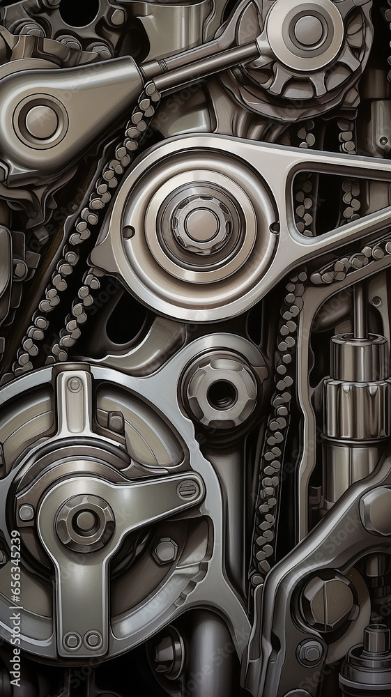 vertical background timing belt, metal parts of the gear of the car ...