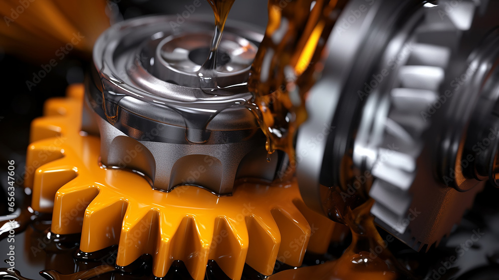 metal gears in gold grease, abstract background new mechanism ...