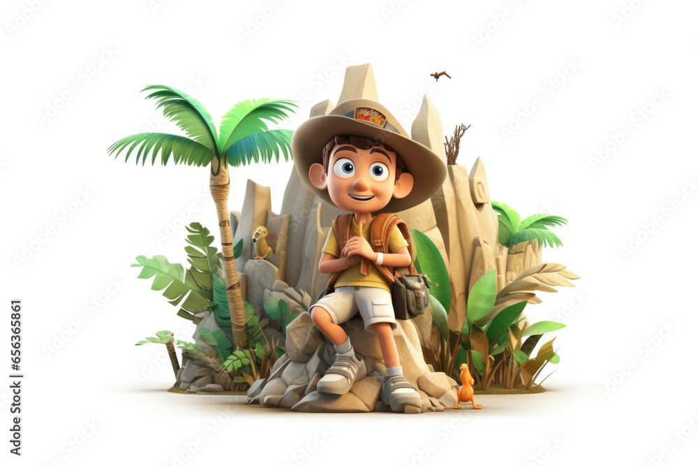 Cartoon-Style Explorer: Unearthing an Ancient Civilization in a Jungle ...