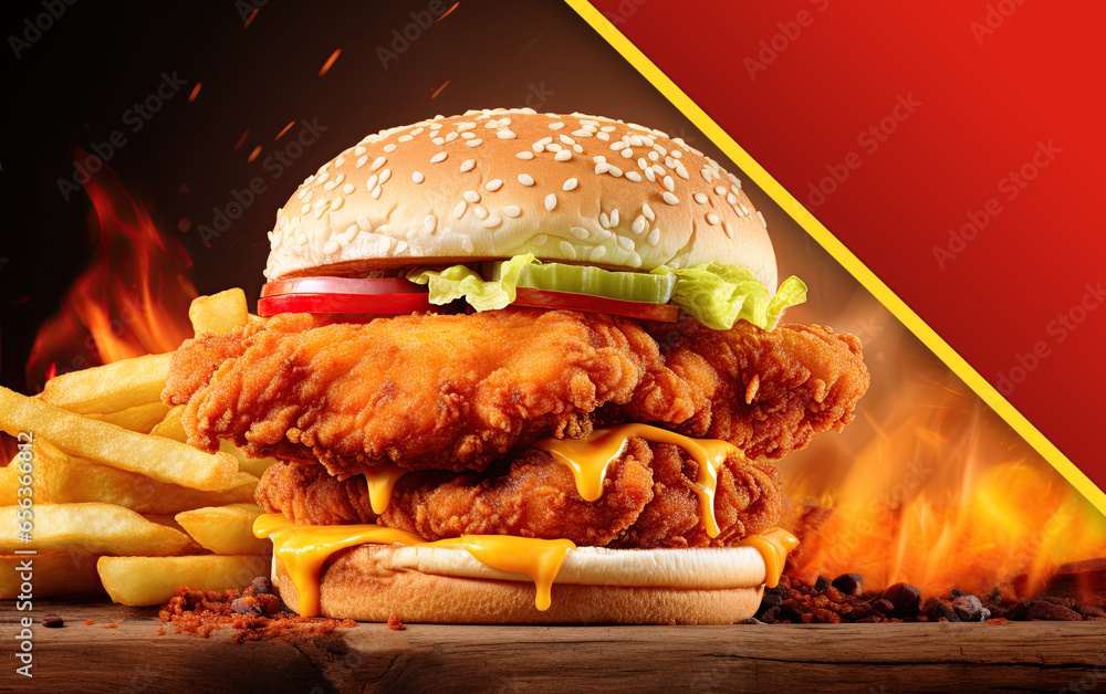 Crispy chicken burger. Blank space for ads. Advertising banner design ...
