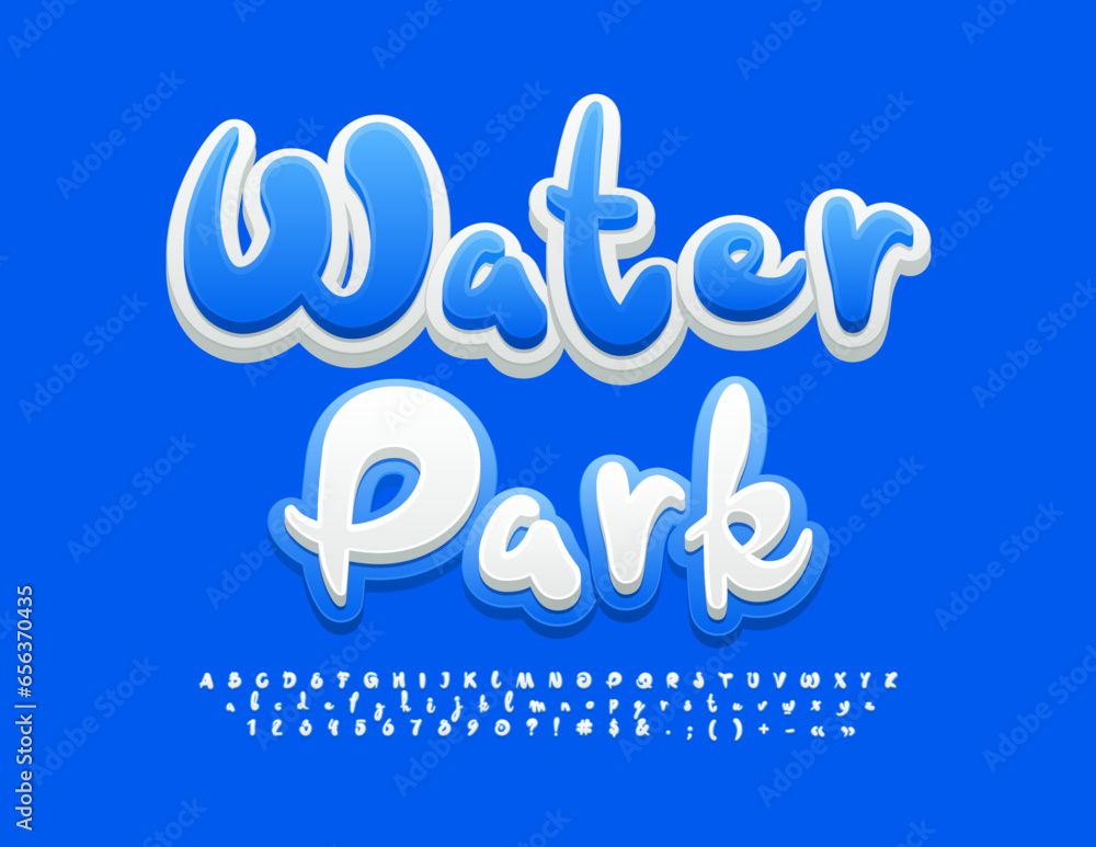 Vector creative poster Water Park. Funny playful 3D Font. White and ...