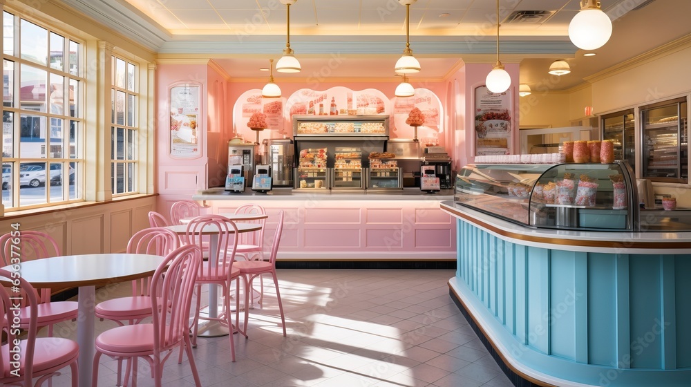 Retro ice cream shop interior. Old style ice cream parlor Stock Photo ...