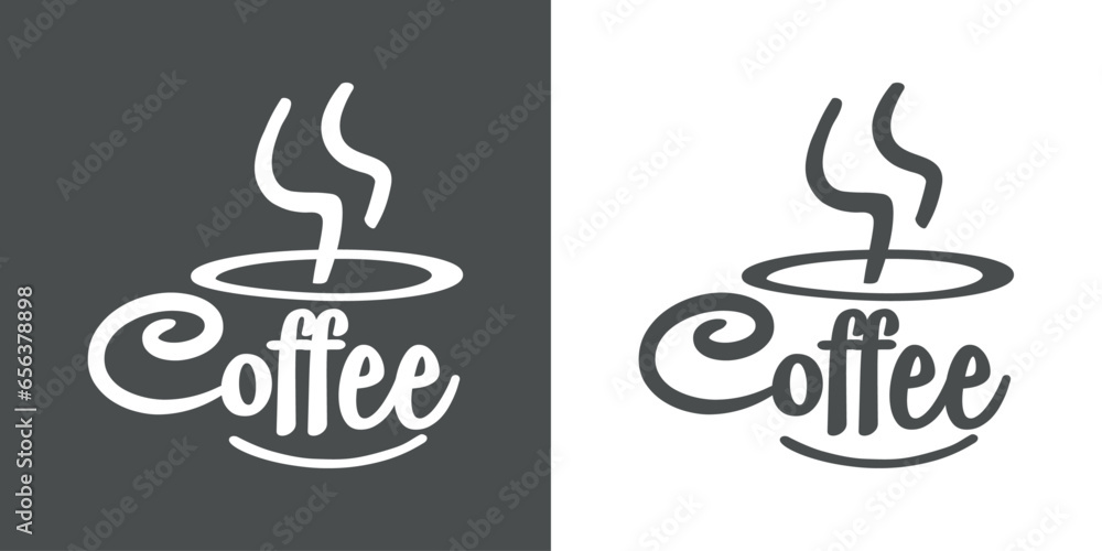 Logo cafetería. Letras palabra coffee en texto manuscrito con forma de ...