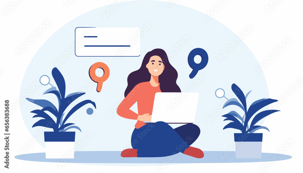 Vetor de Female character having questions. Frequently asked questions ... Vetor de Female character having questions. Frequently asked questions ...
