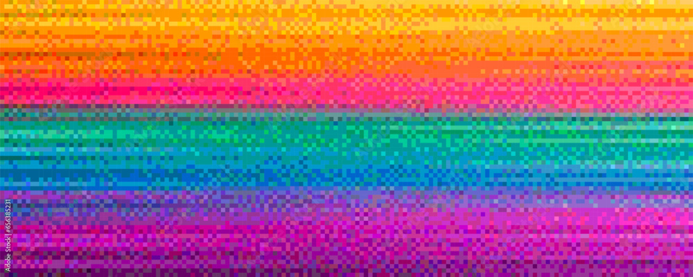 Colorful mosaic pixel art texture. Pixelated rainbow horizontal ...