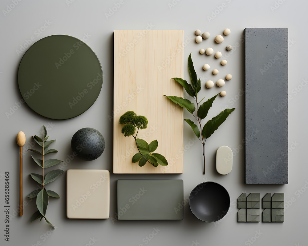 Stylish dark mood board inspiration design in a green and gray color ...