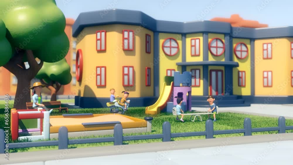 Cartoon animated children playing at kindergarten animated video. Kids ...