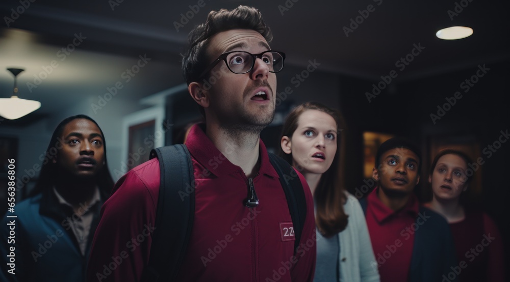 Office workers intensely shocked by what they see in front of them ...