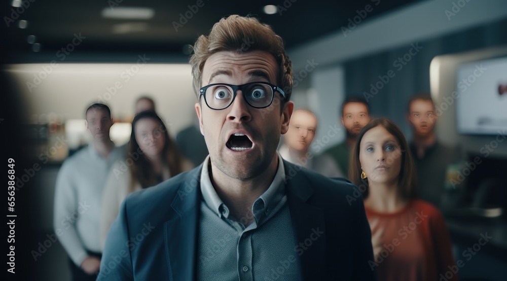 Office workers intensely shocked by what they see in front of them ...