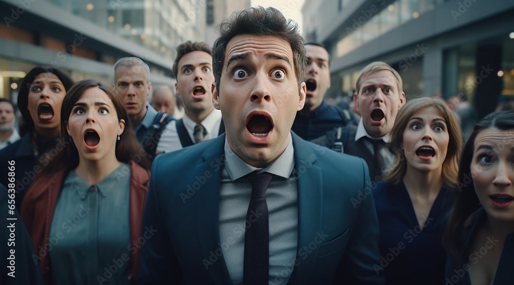 Office workers intensely shocked by what they see in front of them ...