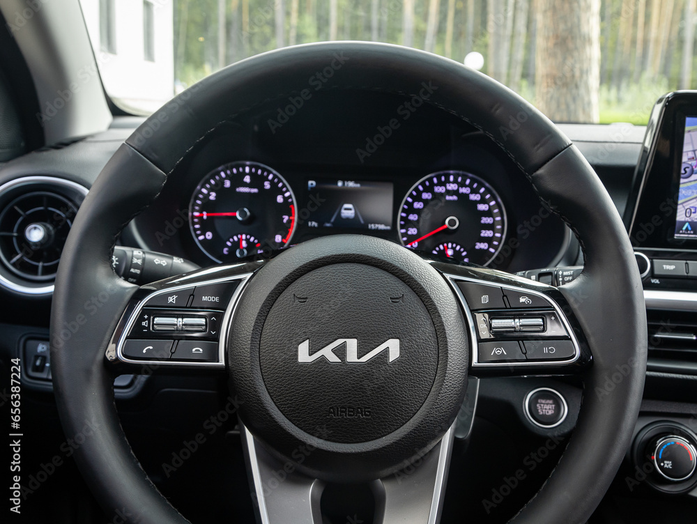 Novosibirsk, Russia - September 11 , 2023: Kia K3, Interior of new ...