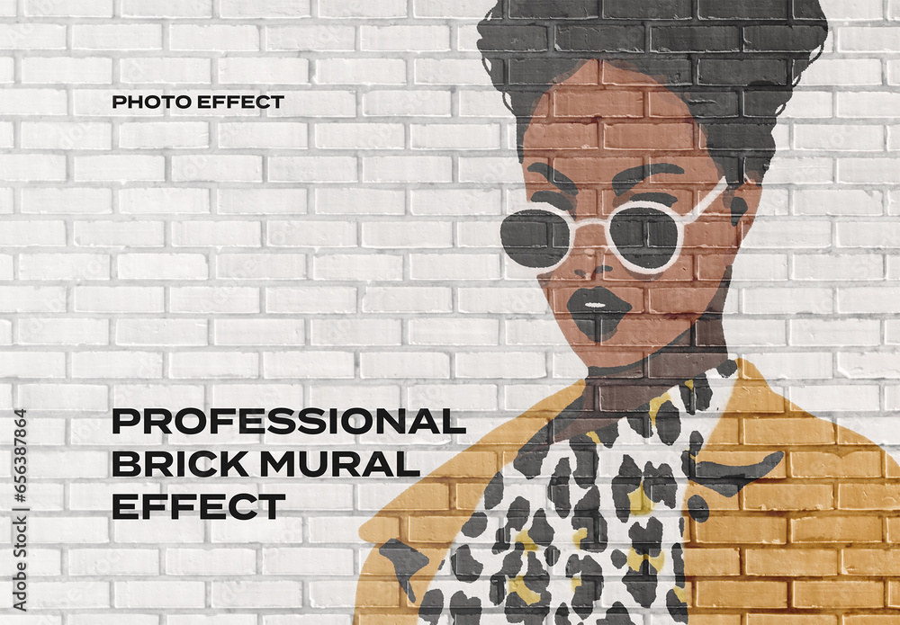 Brick Mural Wall Street Public Art Photo Effect Mockup Template Texture ...