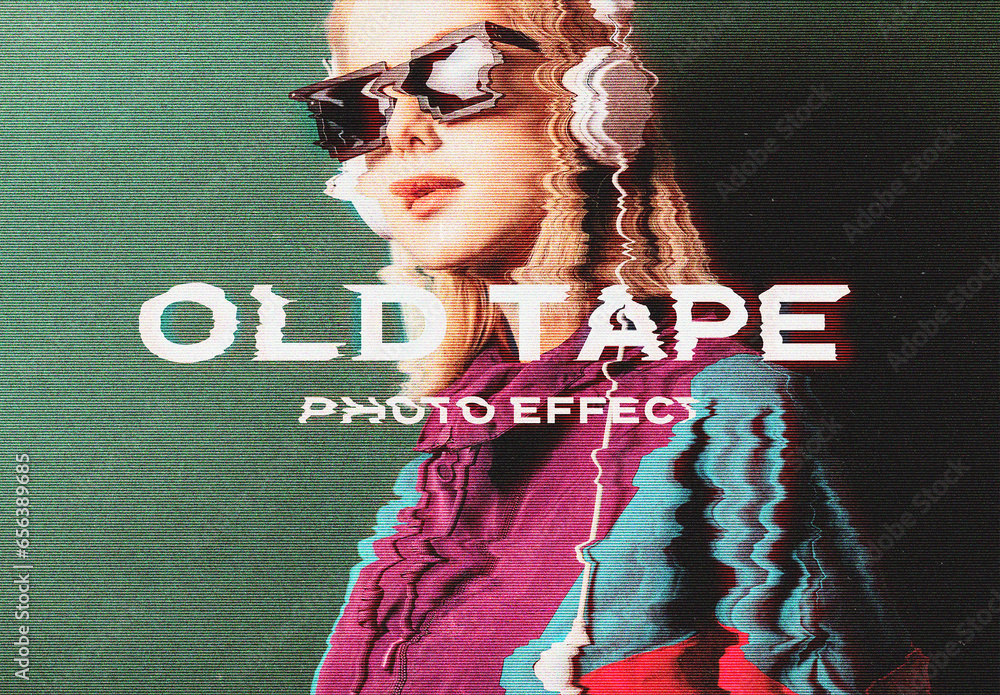 Old Tape Glitch Video Retro Photo Effect Mockup Template Texture ...