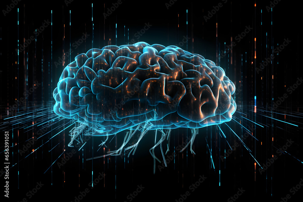 3d rendering of human brain in digital space with cyberspace ...