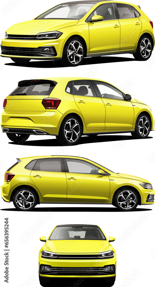 Vector Realistic Yellow Car with gradients and transparency, in front ...