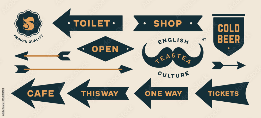 Arrow set. Collection vintage sign, arrow, symbol and graphic element ...