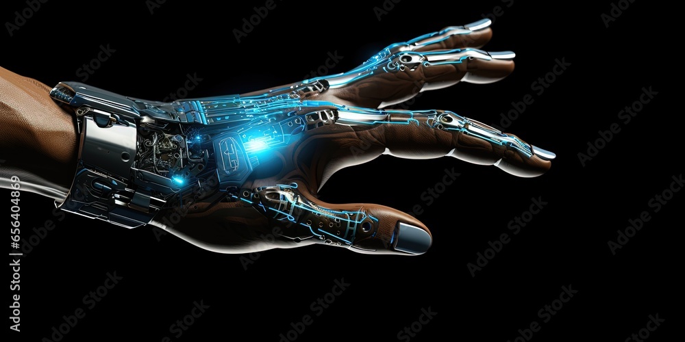 Cyborg futuristic hand. Robot hand finger making contact or pressing ...