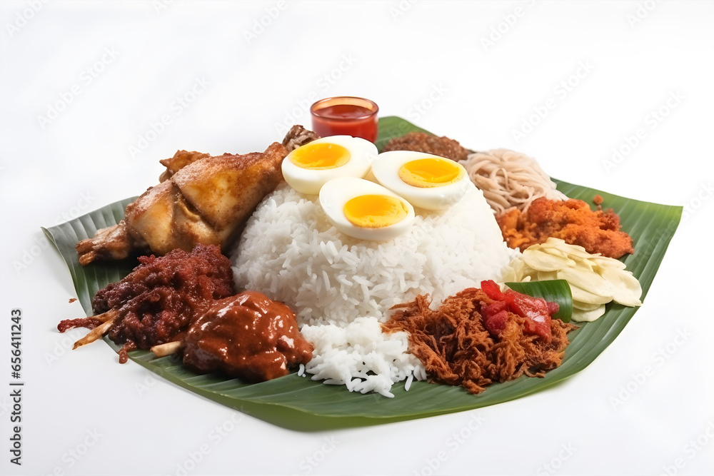 Nasi lemak on white background, malaysian food, food photography ...