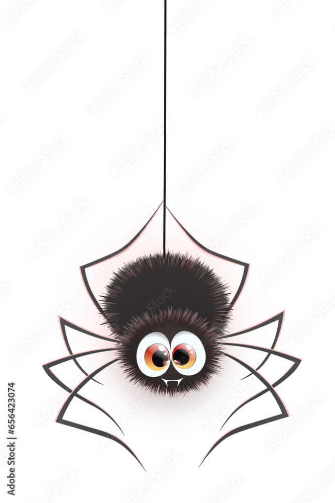 Cute cartoon Halloween smiling funny spider hanging on web Stock Vector ...