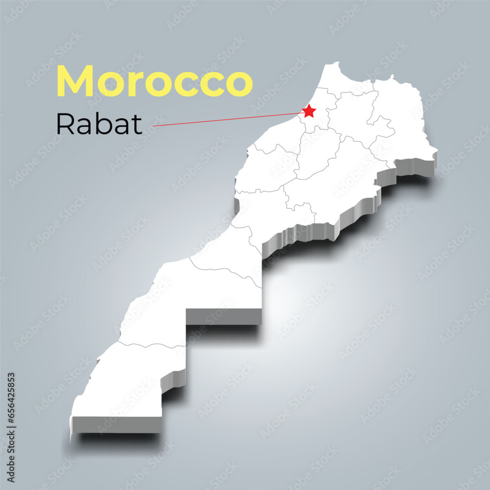 Morocco 3d map with borders of regions and it’s capital Stock Vector ...